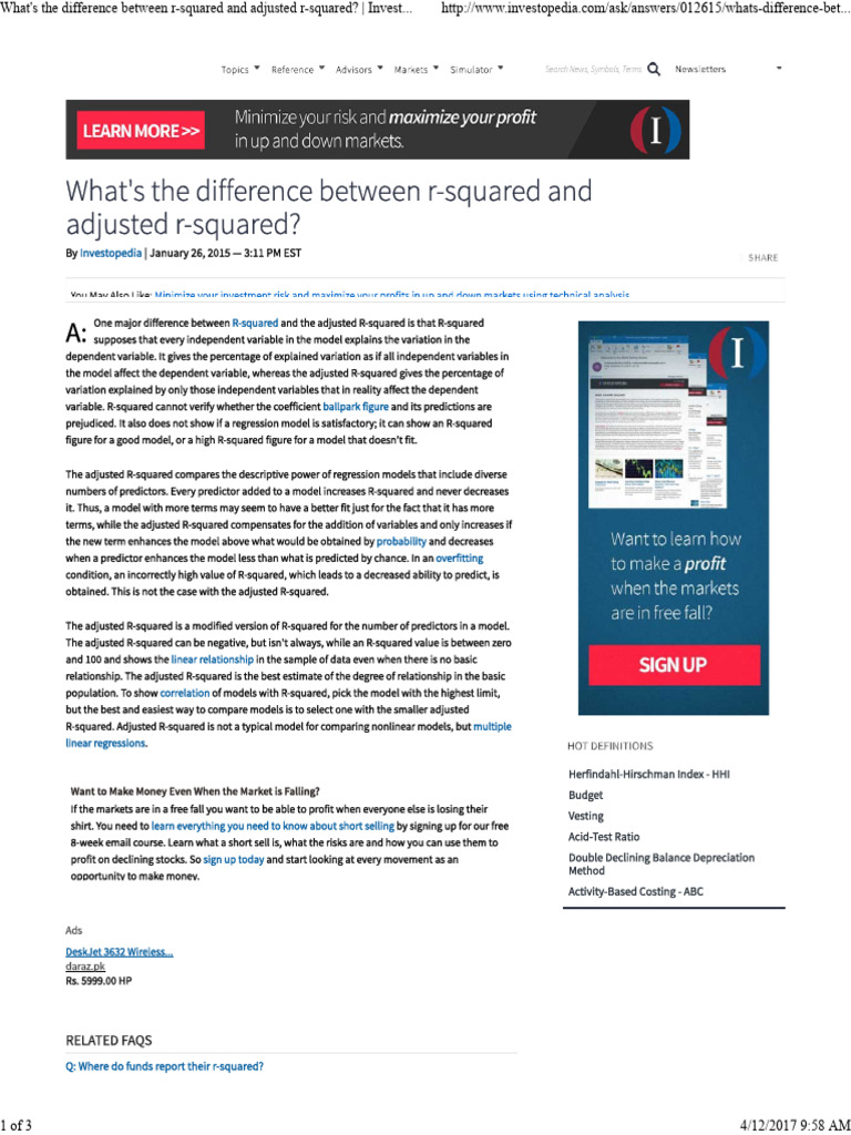 Adjusted R Square | PDF