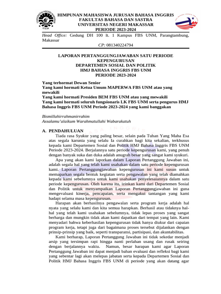 LPJ Satu Periode Sospol HMJ Bi 2023-2024 | PDF