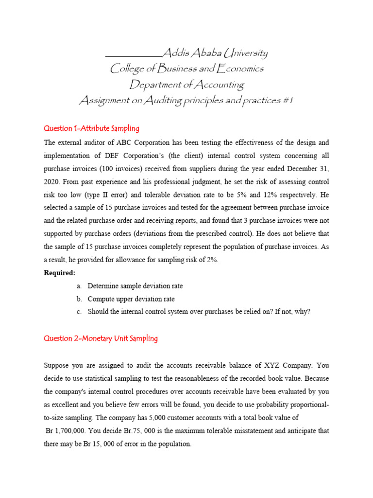 Auditing Principles and Practices Assignment # 1 | PDF | Audit | Internal Control