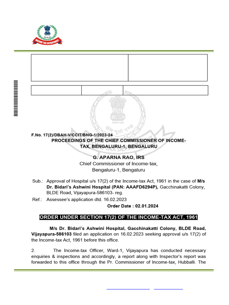 DR Bidaris Ashwini Hospital 1 | PDF | Income Tax | Payments