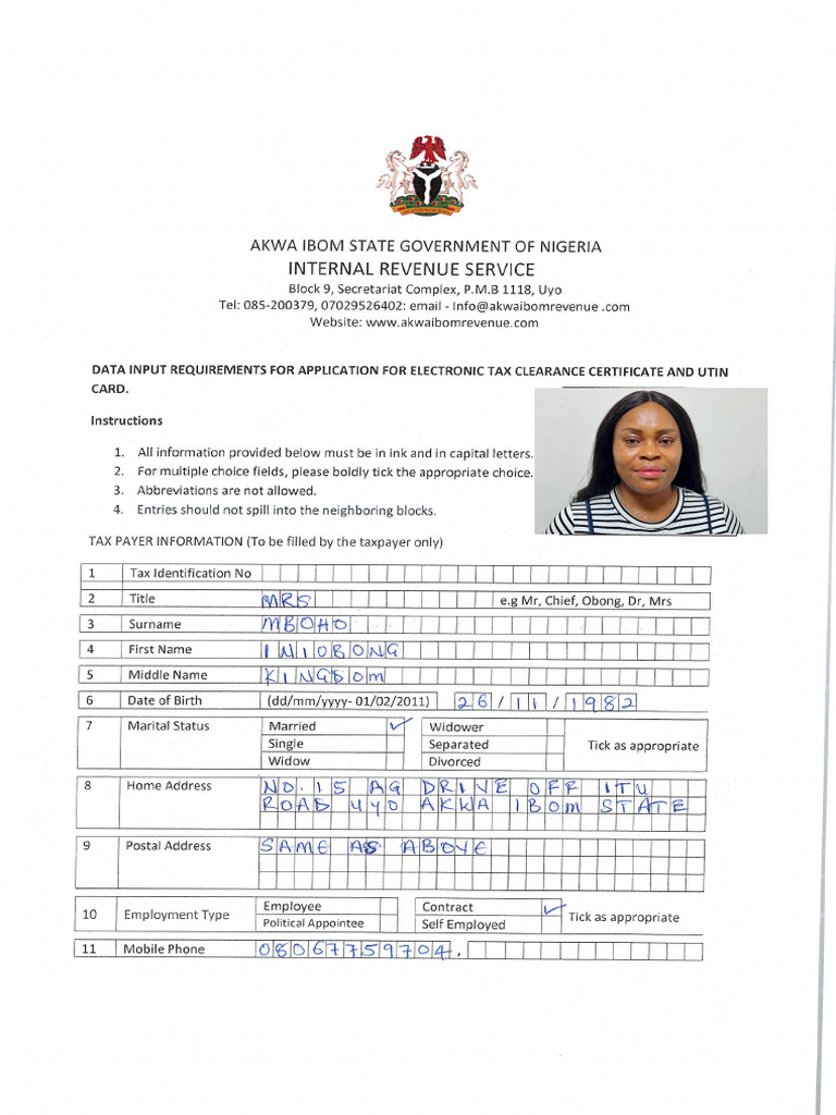 Tax Clearance Form - Iniobong - Edited | PDF