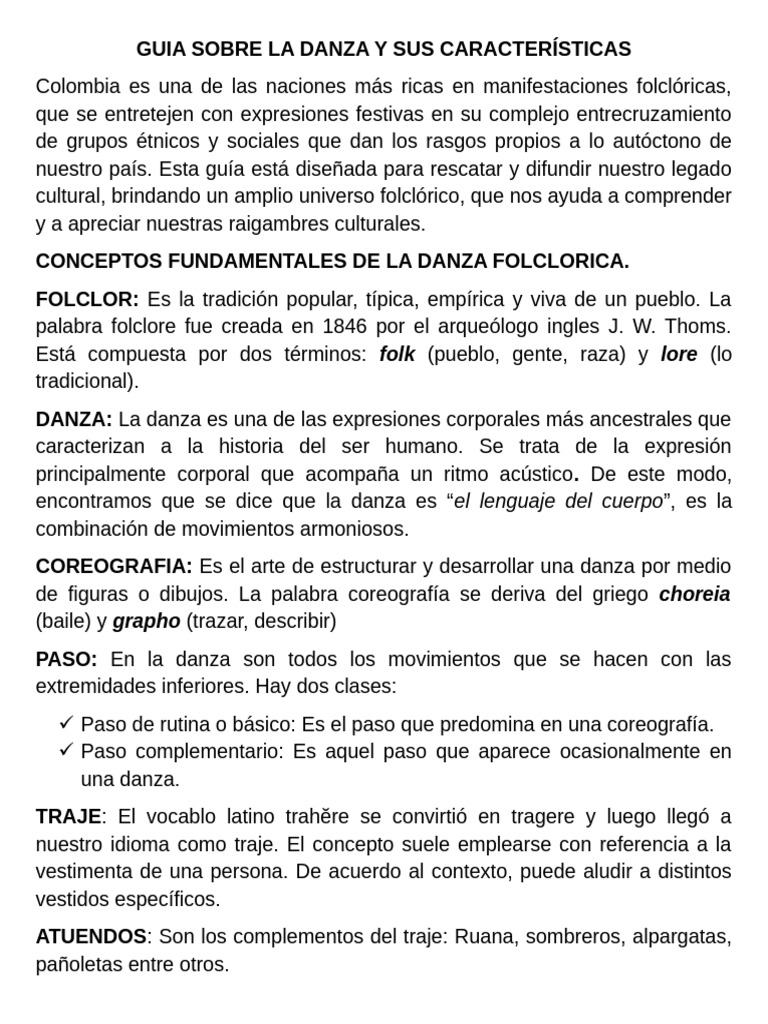 GUIA SOBRE LA DANZA Y SUS CARACTERÍSTICAS 6to 2024 | PDF | Bailes ...