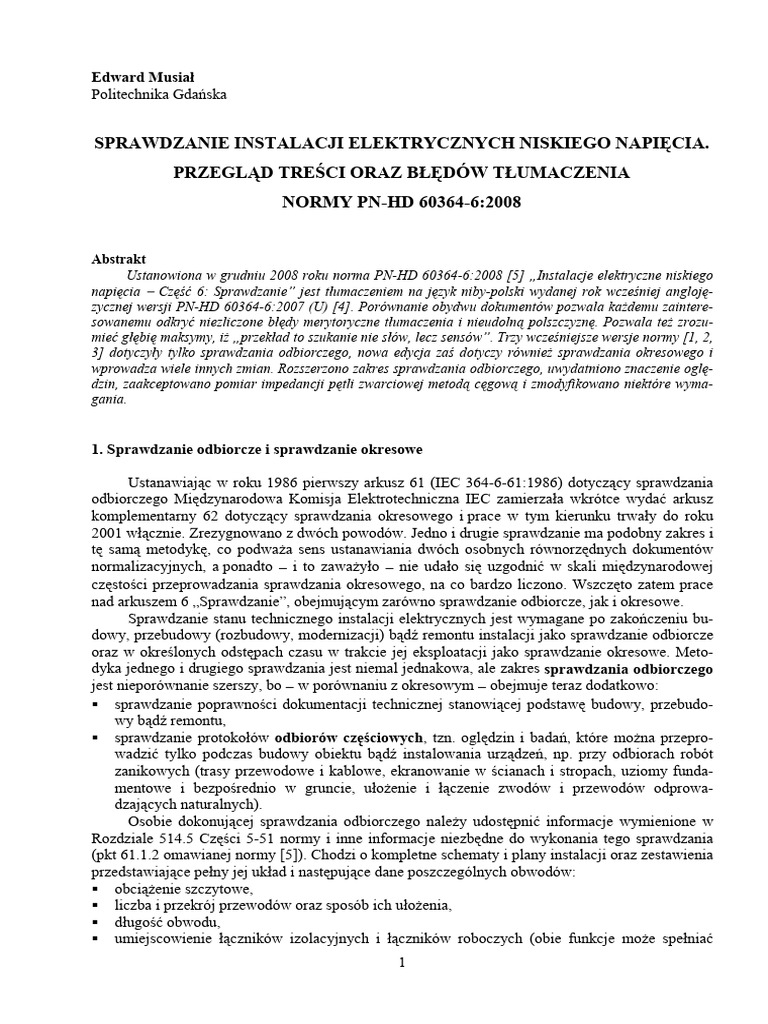 PN - HD - 60364 - 6 - 2008 Musiał | PDF