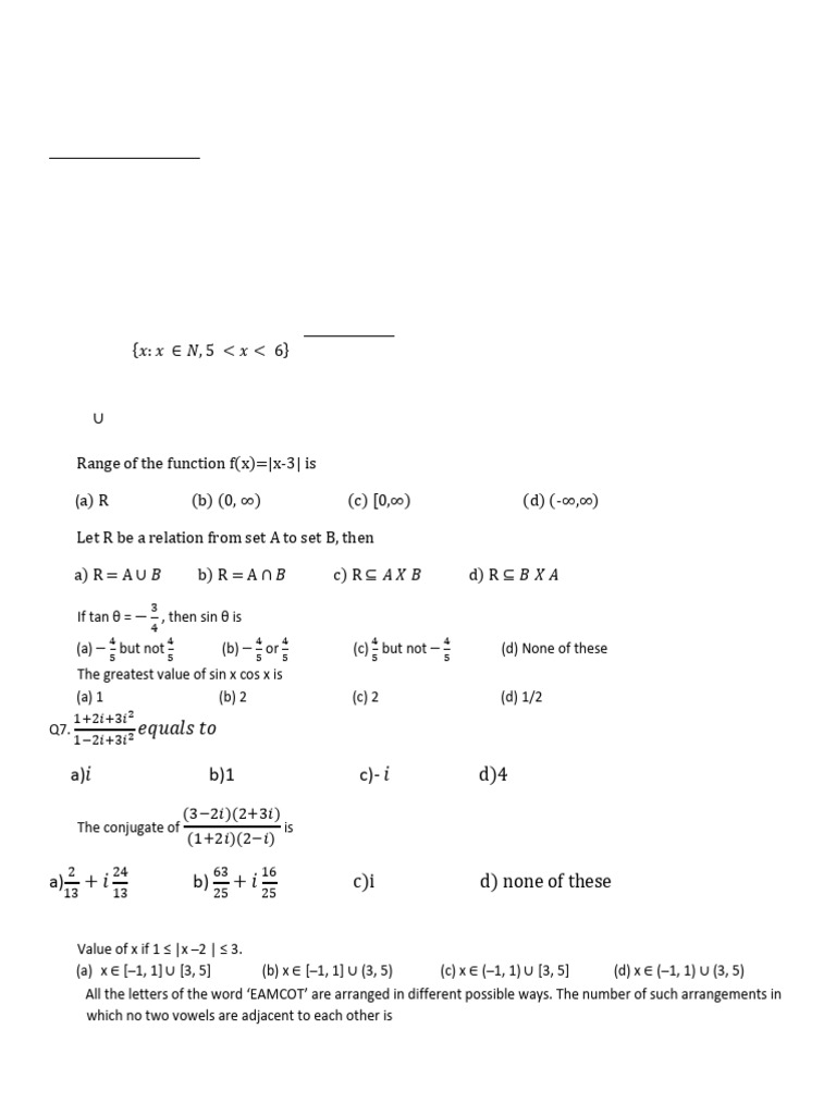 Class XI Mathematics Sample Paper 2023-24 | PDF | Educational ...