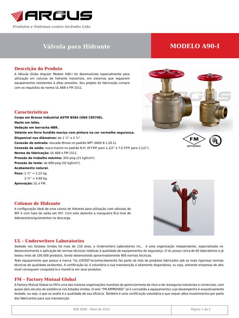 Dse 0065 - Válvula para Hidrante (Modelo A90-I) | PDF | Válvula