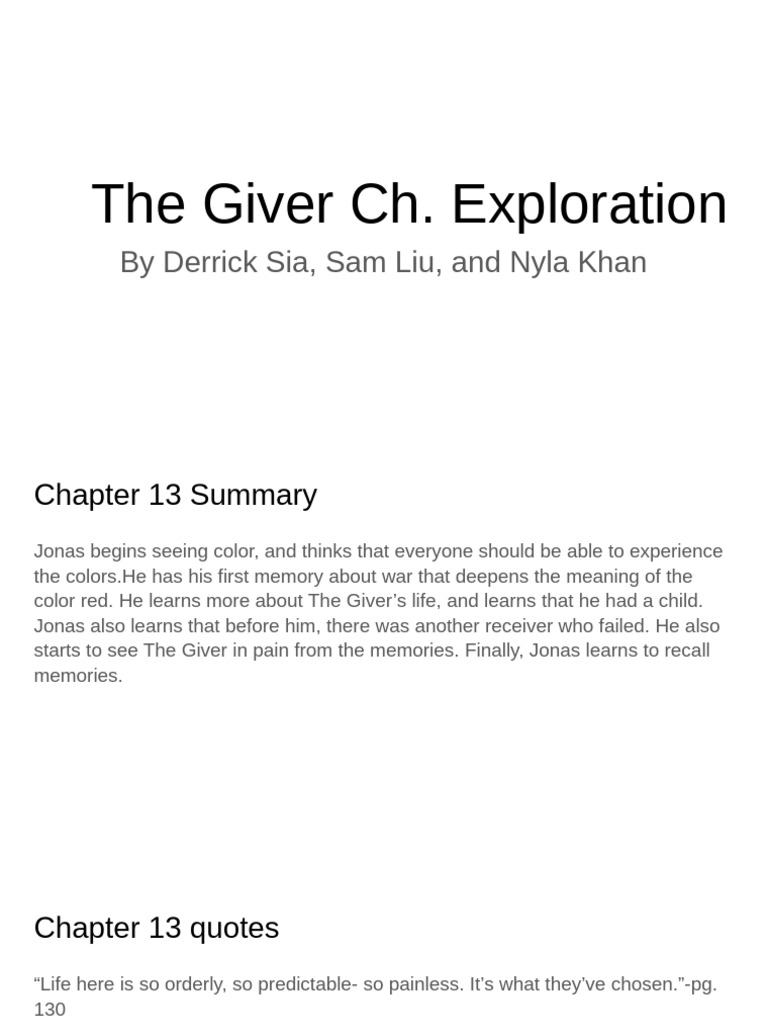 The Giver Ch. Exploration (1) | PDF | The Giver