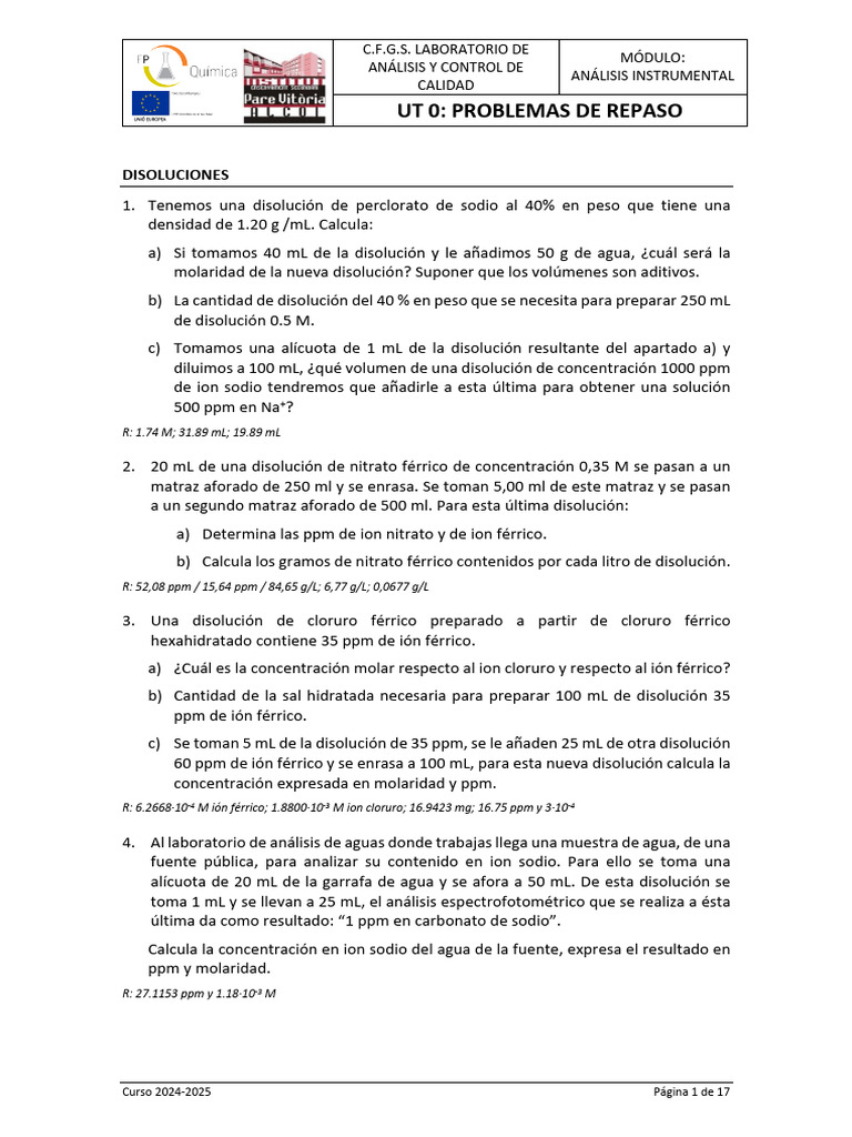 Ut0 Problemas Repaso 24-25 | PDF | Ácido clorhídrico | Concentración