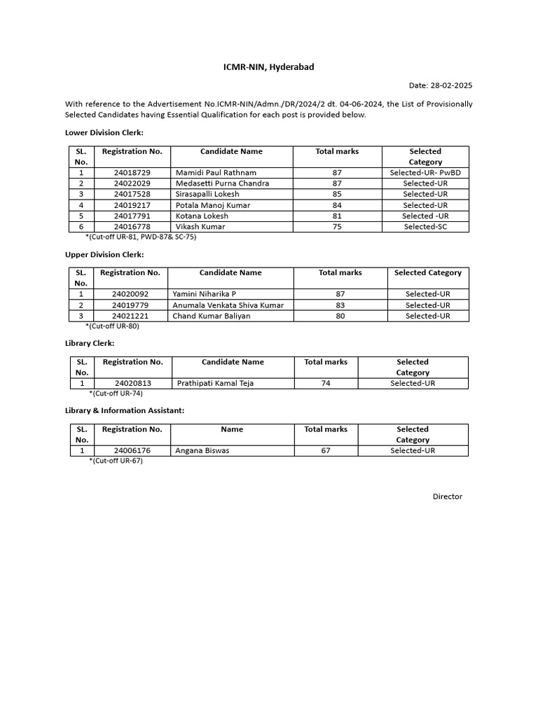 LDC Provisional Selection List 2024 | PDF