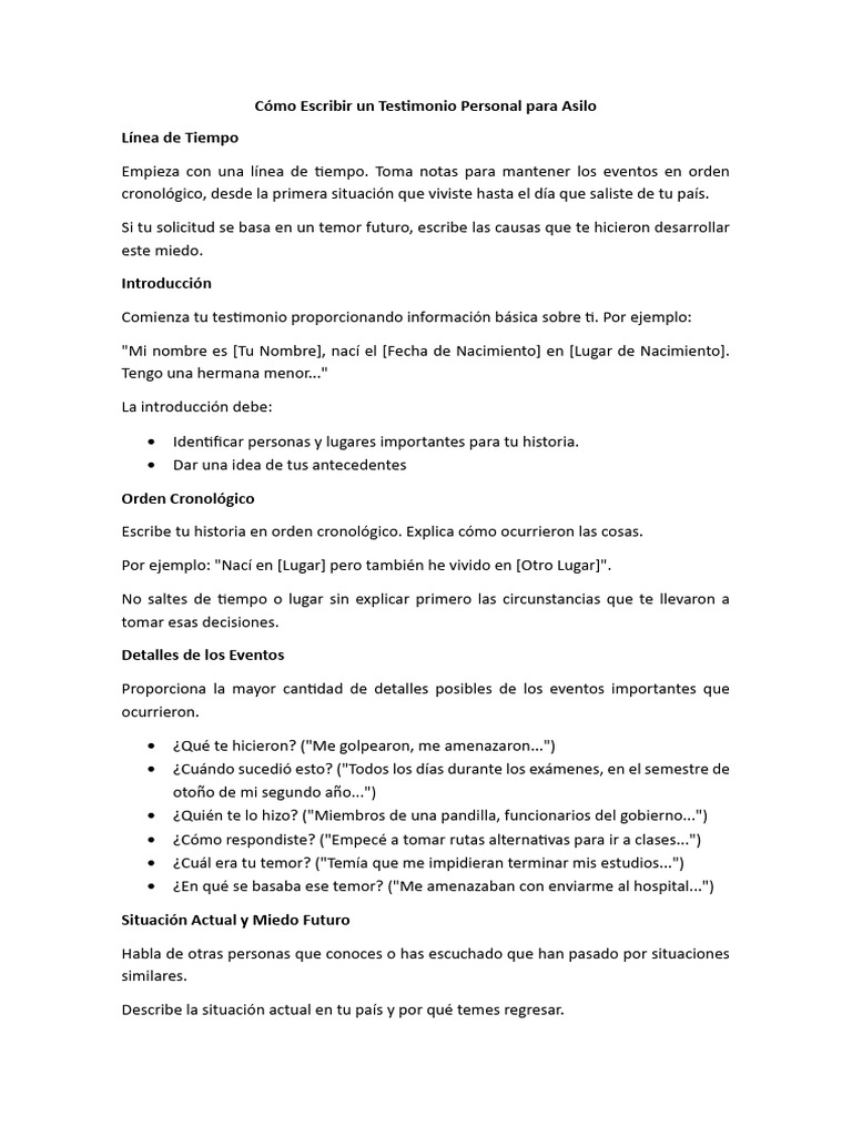 Cómo Escribir Un Testimonio Personal para Asilo | PDF | Testimonio ...