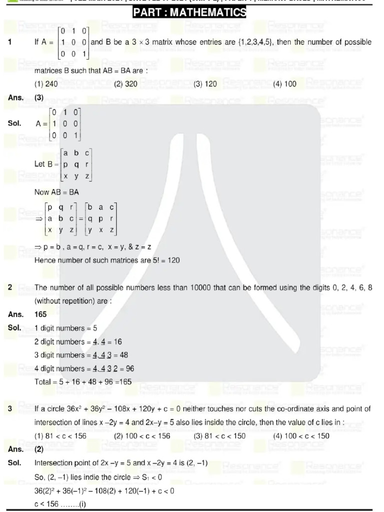 JEE Main 22 July 2021 Shift 2 Maths | PDF