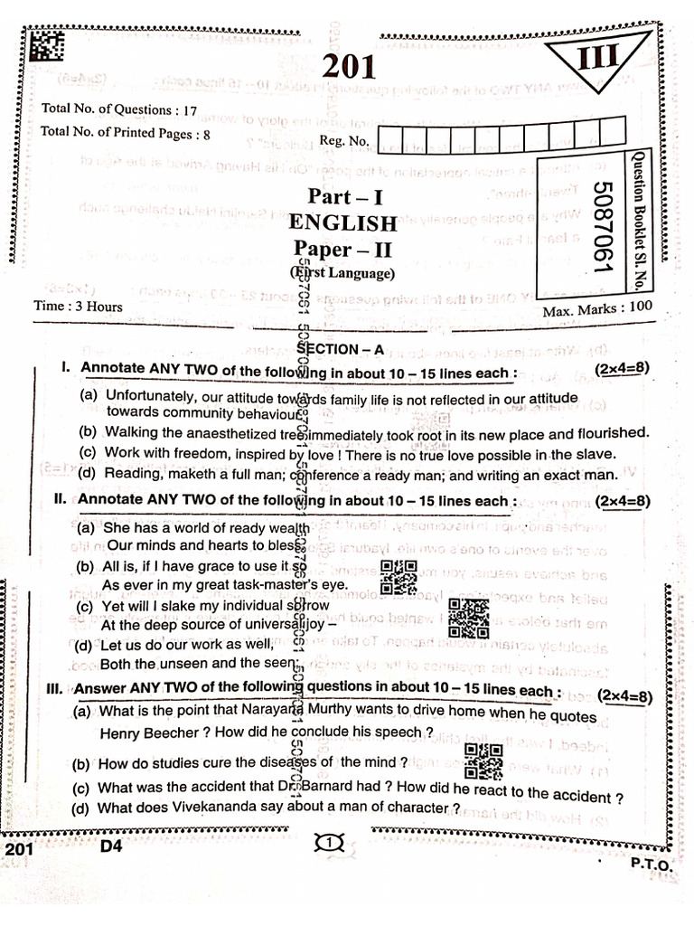 English 2nd Year Model Paper Ipe Ap | PDF