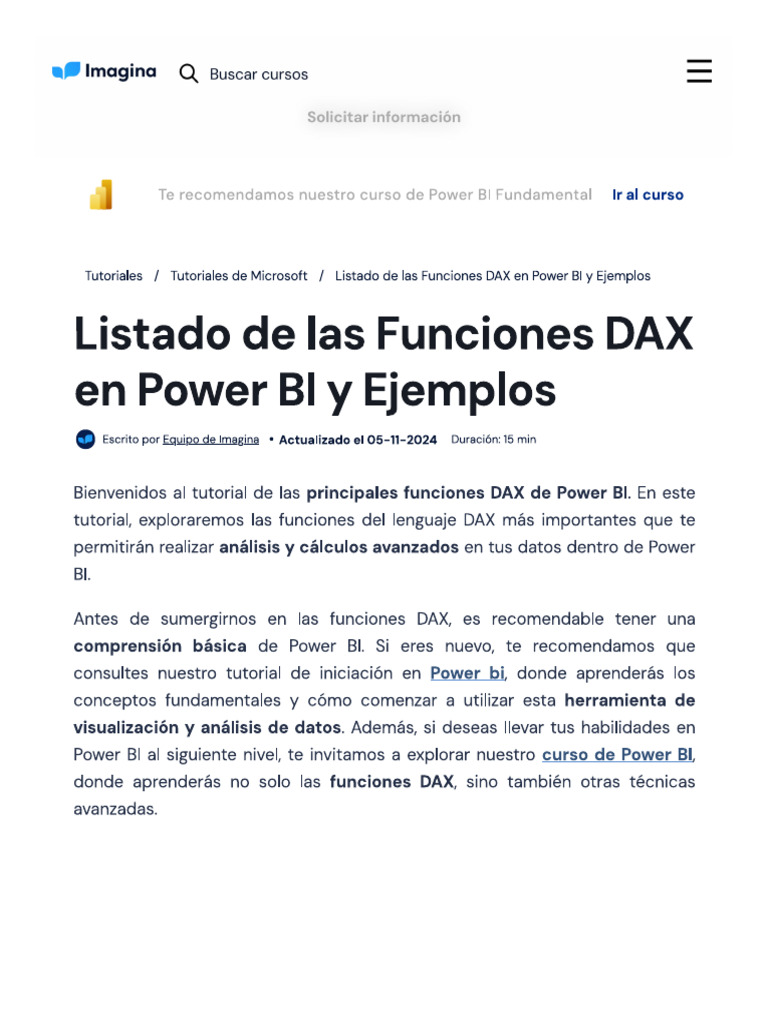 Listado de Las Funciones DAX en Power BI y Ejemplos | PDF