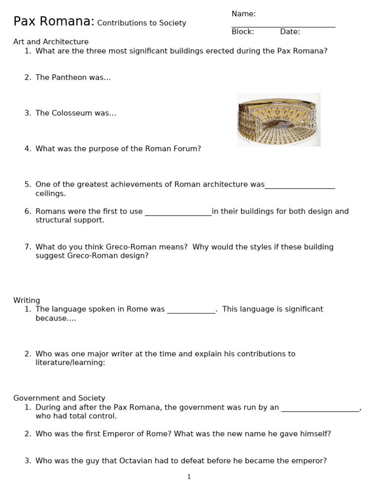 Contribution of Rome Worksheet | PDF