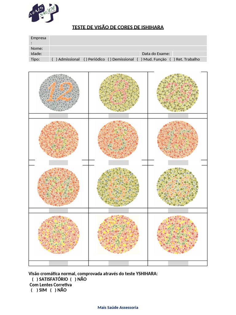 Teste de Visão de Cores Ishihara | PDF