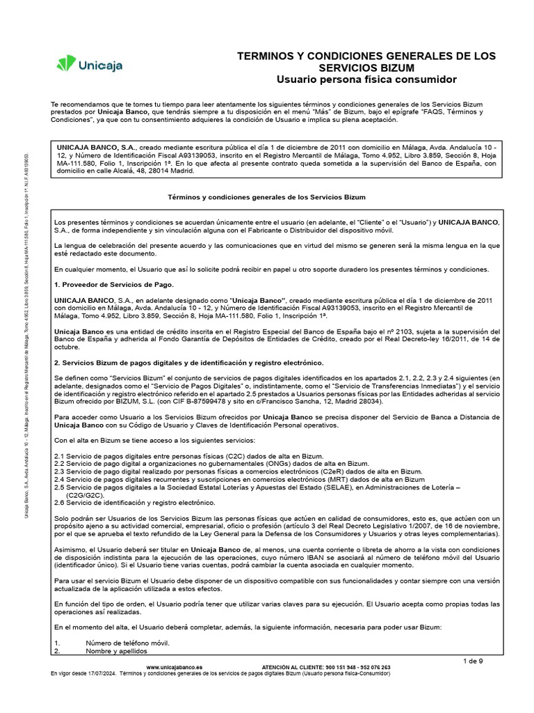Bizum Terminos y Condiciones | PDF | Biometría | Transferencia bancaria