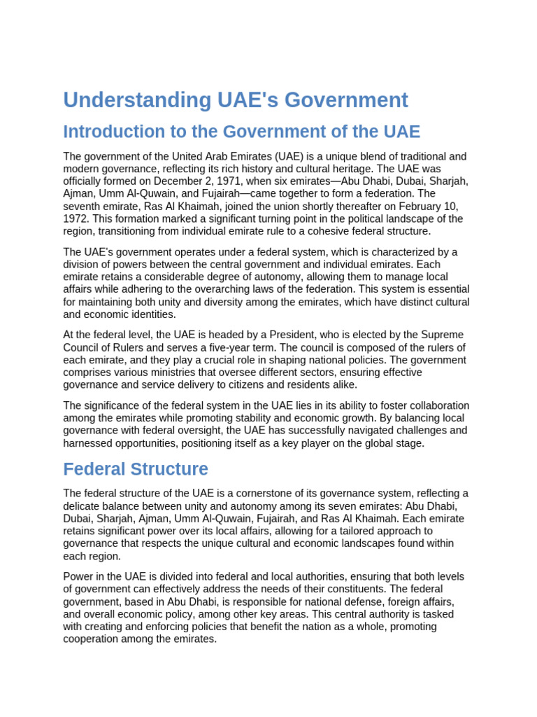 Understanding UAE's Government | PDF | United Arab Emirates | Governance