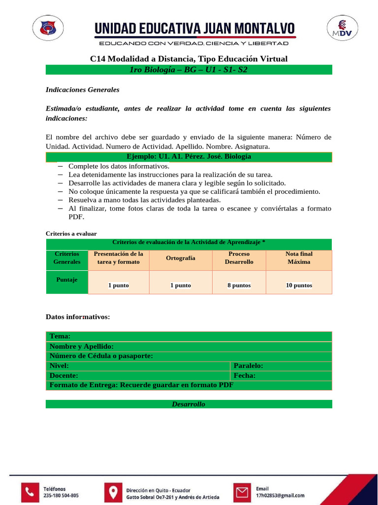 Actividad de Aprendizaje 1 Unidad 1 | PDF | Biología