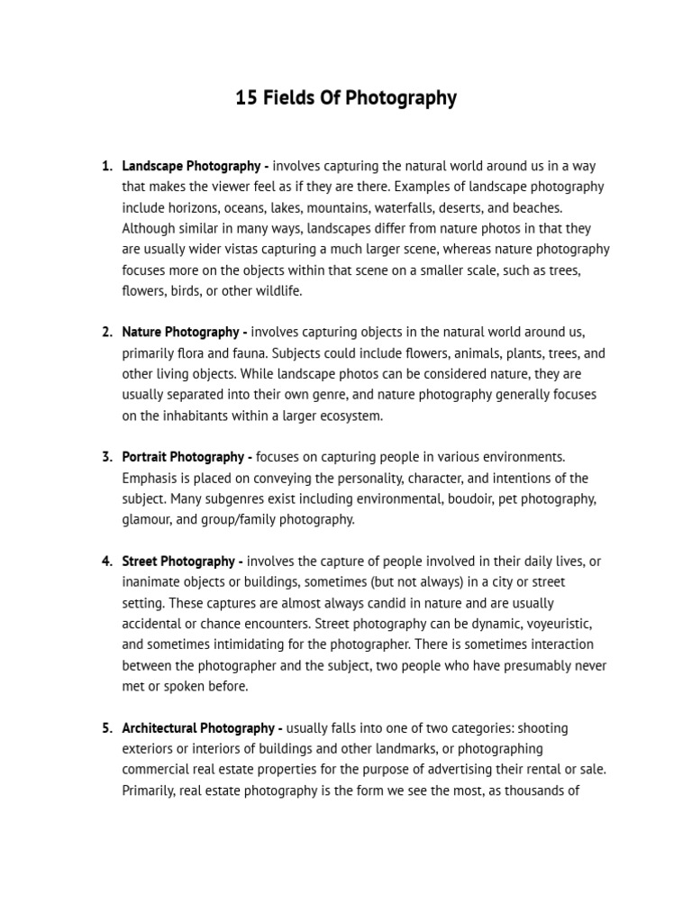 15 Photography Fields Explained | PDF | Camera Lens | Imaging