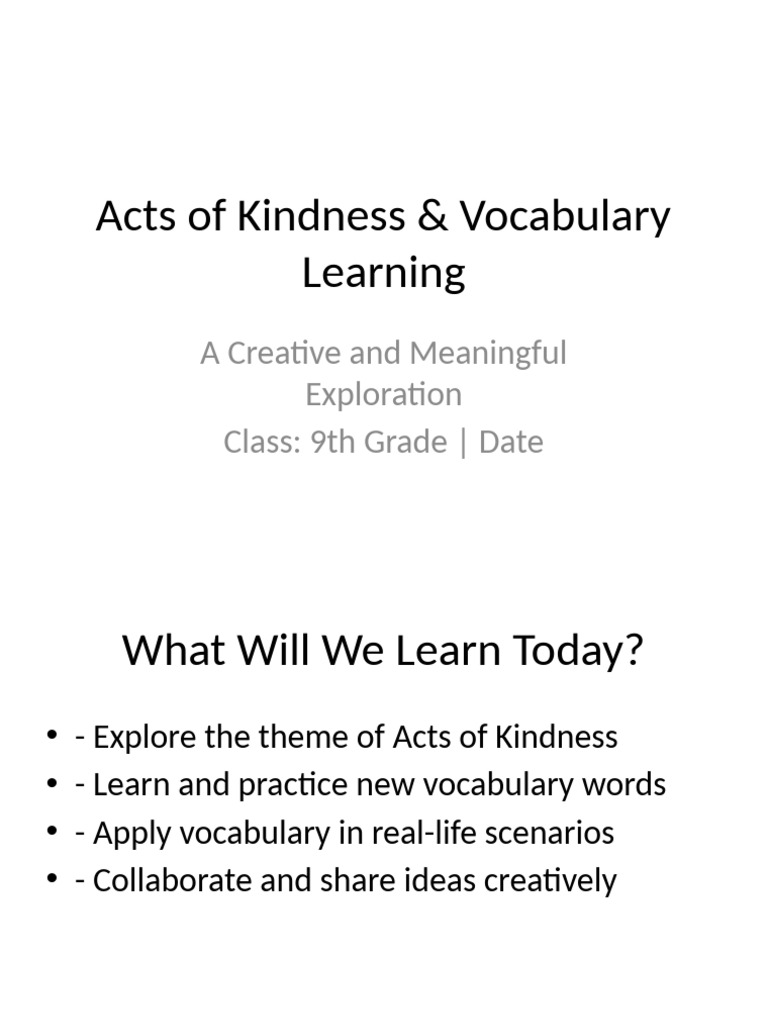 Acts of Kindness Vocabulary Lesson | PDF