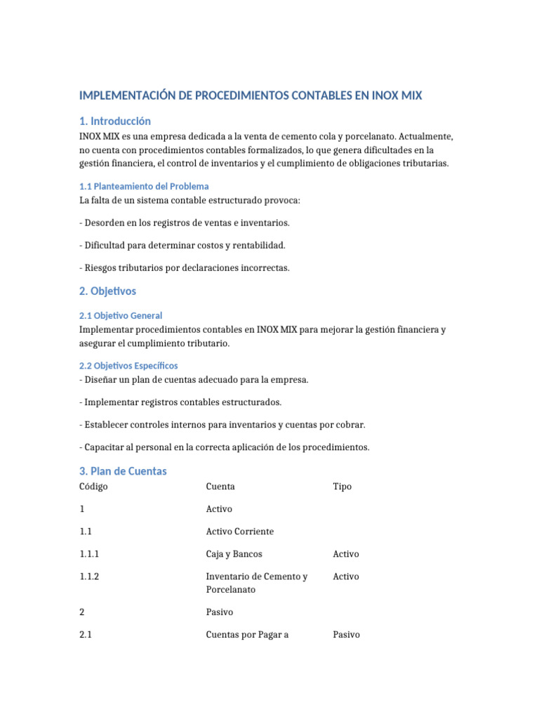 Proyecto Procedimientos Contables INOX MIX | PDF