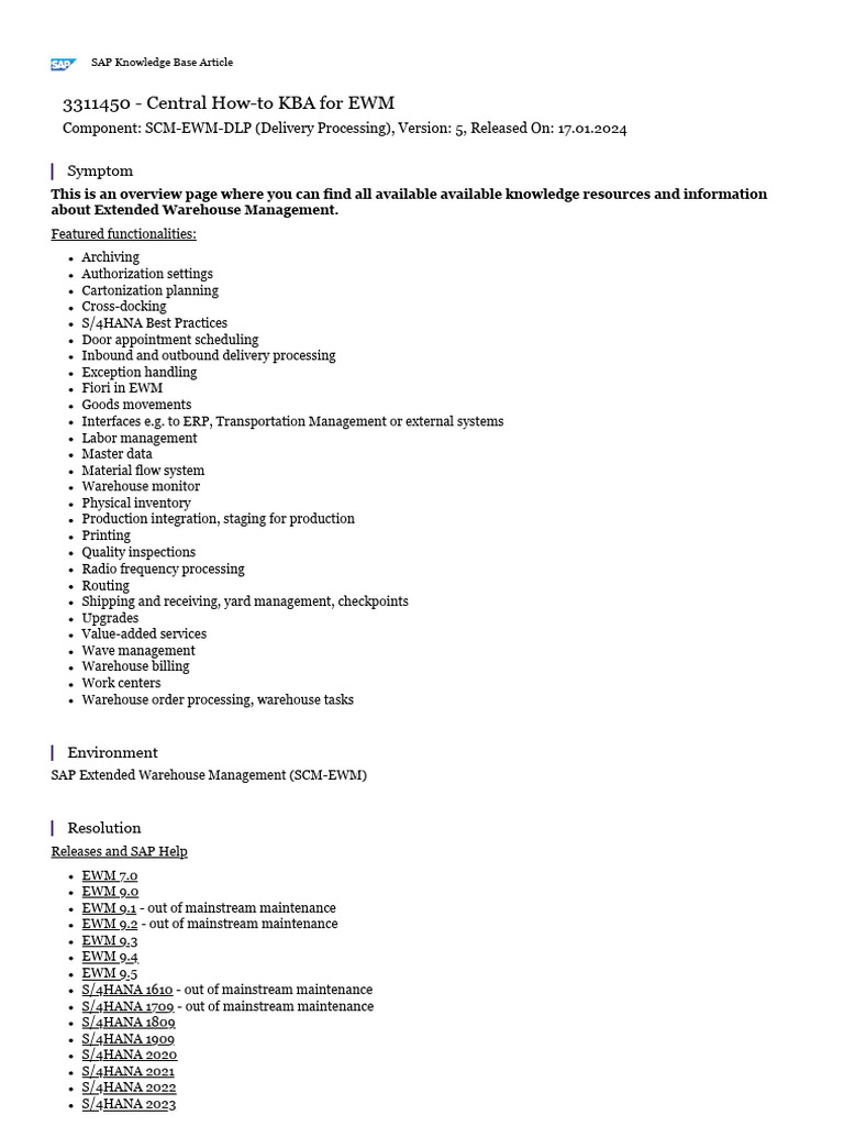 Central How-To KBA For EWM | PDF | Wiki | Warehouse