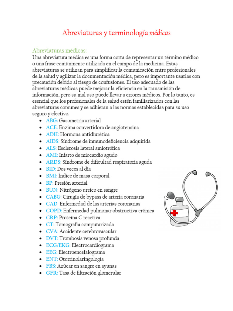 Abreviaturas y Terminología Médicas | PDF | Medicina | Anatomía