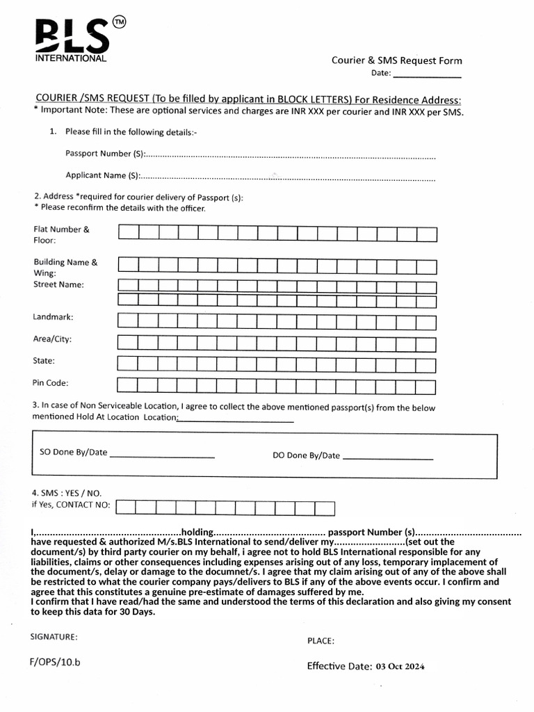 BLS Courier Authorization Form | PDF