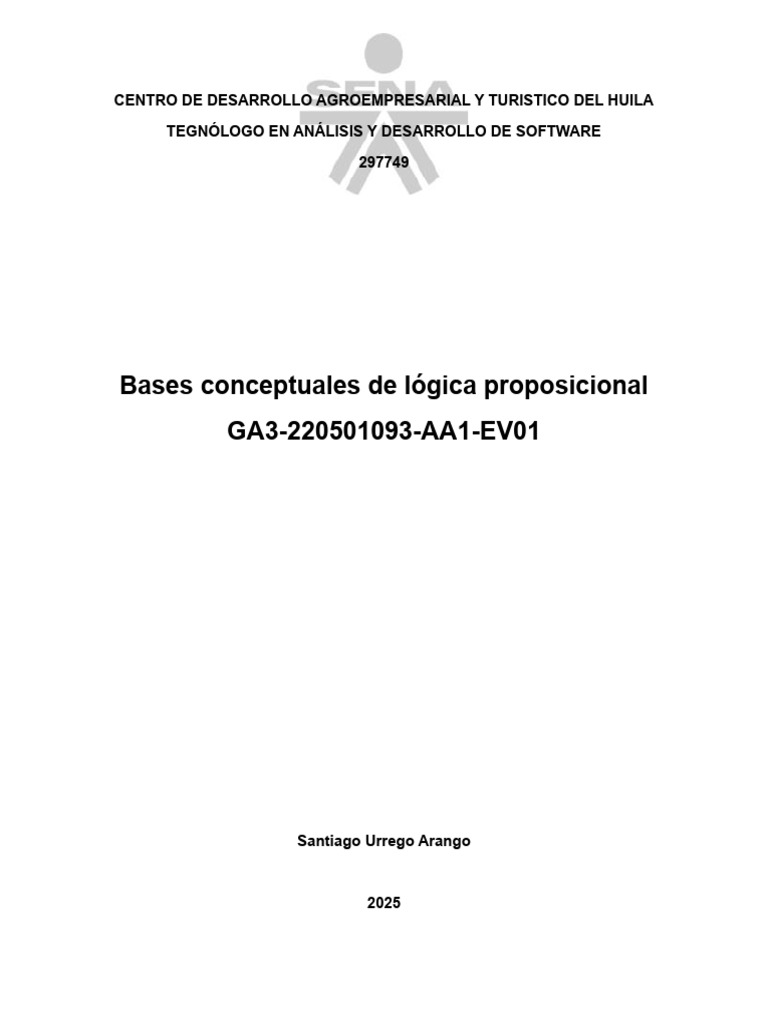 Bases Conceptuales de Lógica Proposicional GA3-220501093-AA1-EV01 | PDF