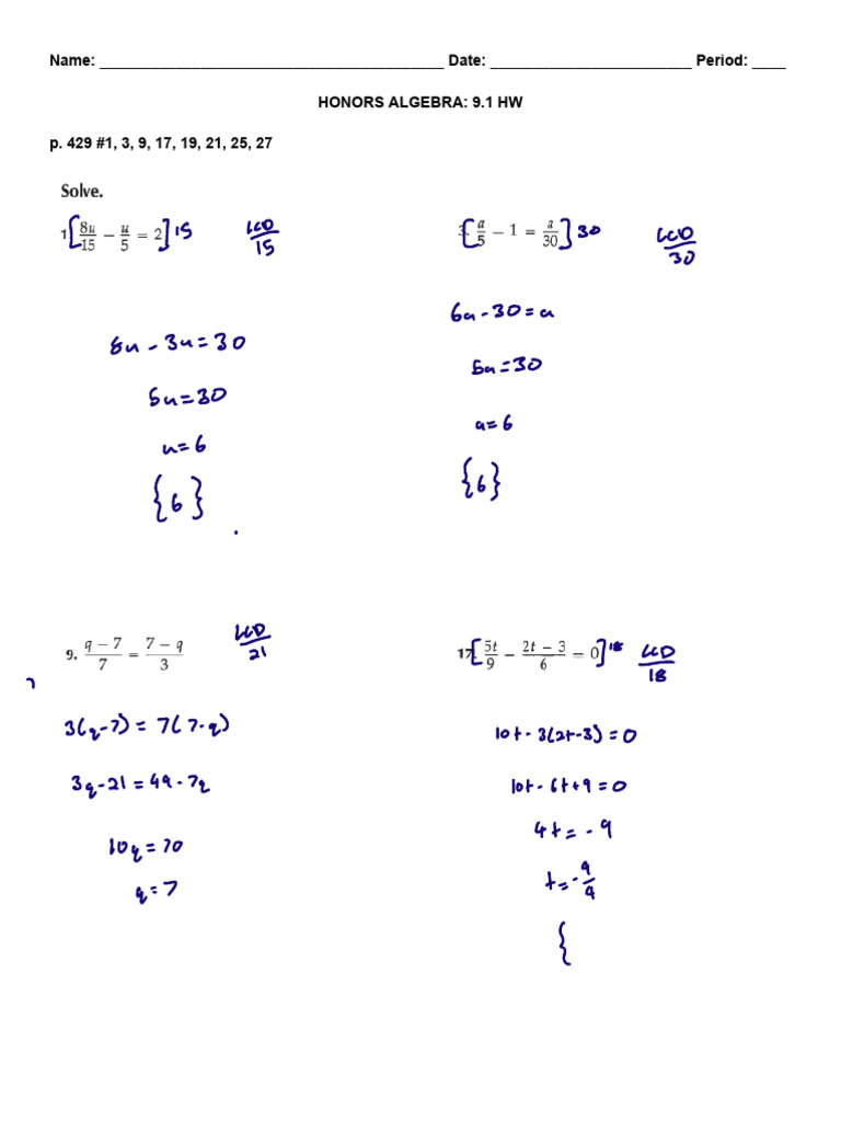 Algebra 9.1 HW | PDF