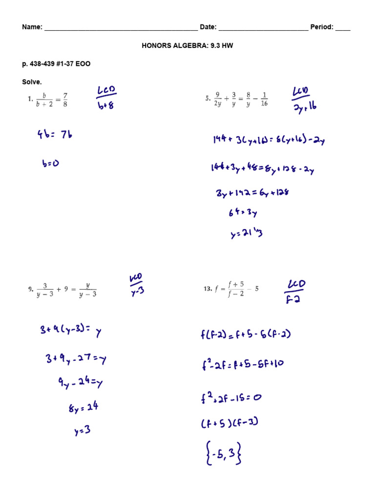 Honors Algebra 9.3 Homework Solutions | PDF