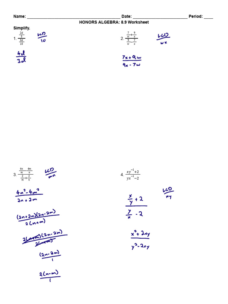 Algebra 8.9 WKST | PDF