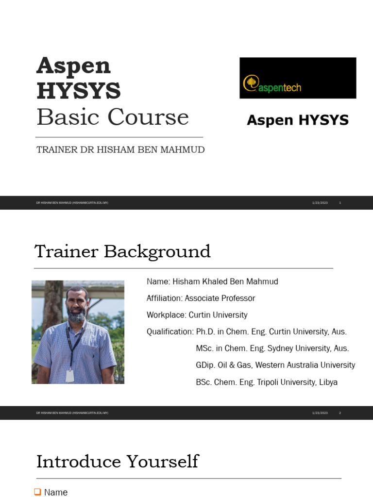 HYSYS Basic Course - Day 1 | PDF | Window (Computing) | Graphical User Interfaces