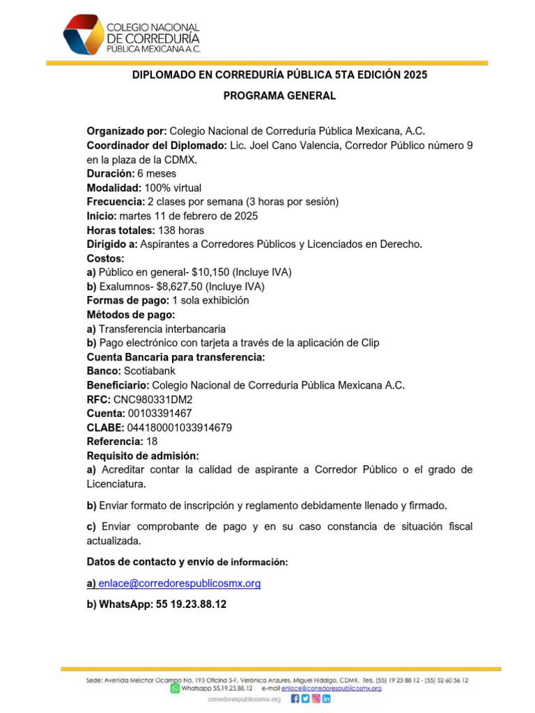 Diplomado Correduría Pública 2025 | PDF | Valoración (Finanzas ...