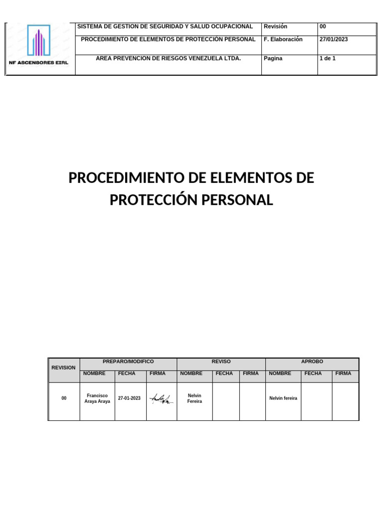P-PR-EPP-01 PROCEDIMIENTO USO DE EQUIPOS DE PROTECCIÓN PERSONAL | PDF | Seguridad y salud ...
