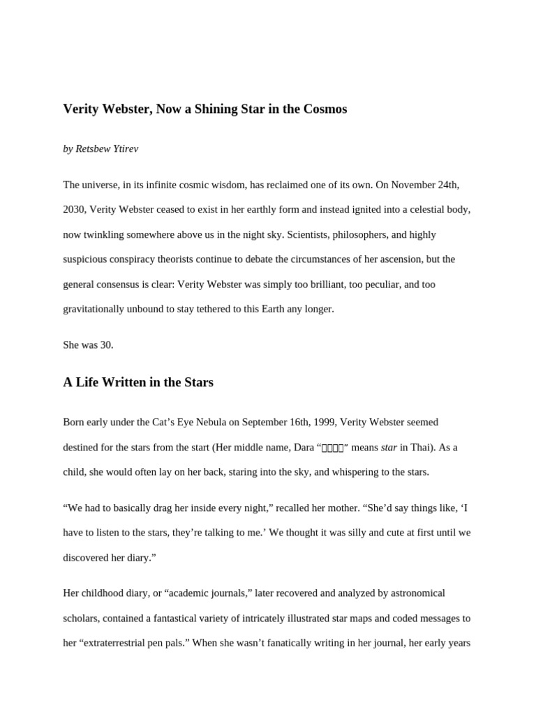Verity Webster Obituary | PDF | Stars | Universe