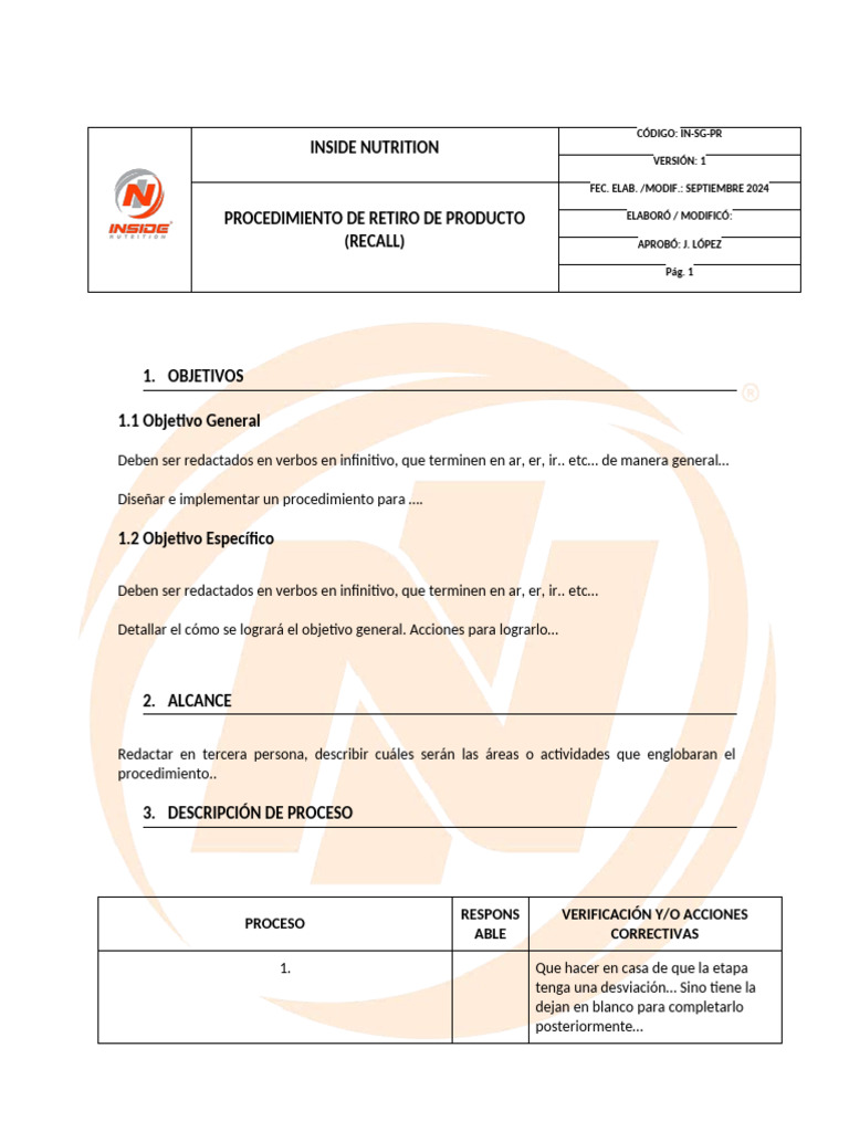 In-Sg-Pr Procedimiento de Retiro de Producto (Recall) | PDF | Informática