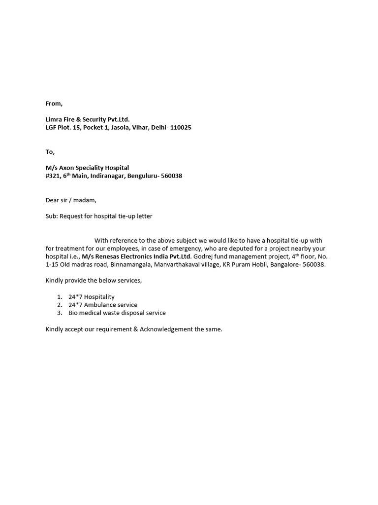 Hospital Tie-Up Request from Limra Fire | PDF