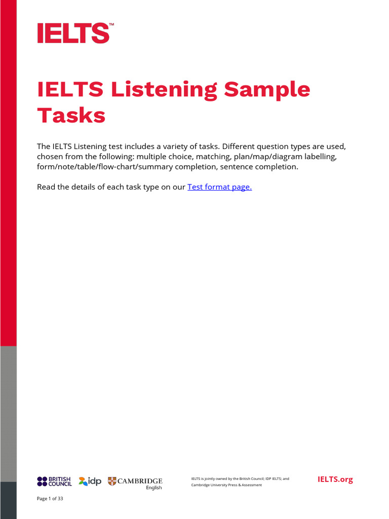 IELTS Listening - Sample Tasks | PDF | International English Language ...