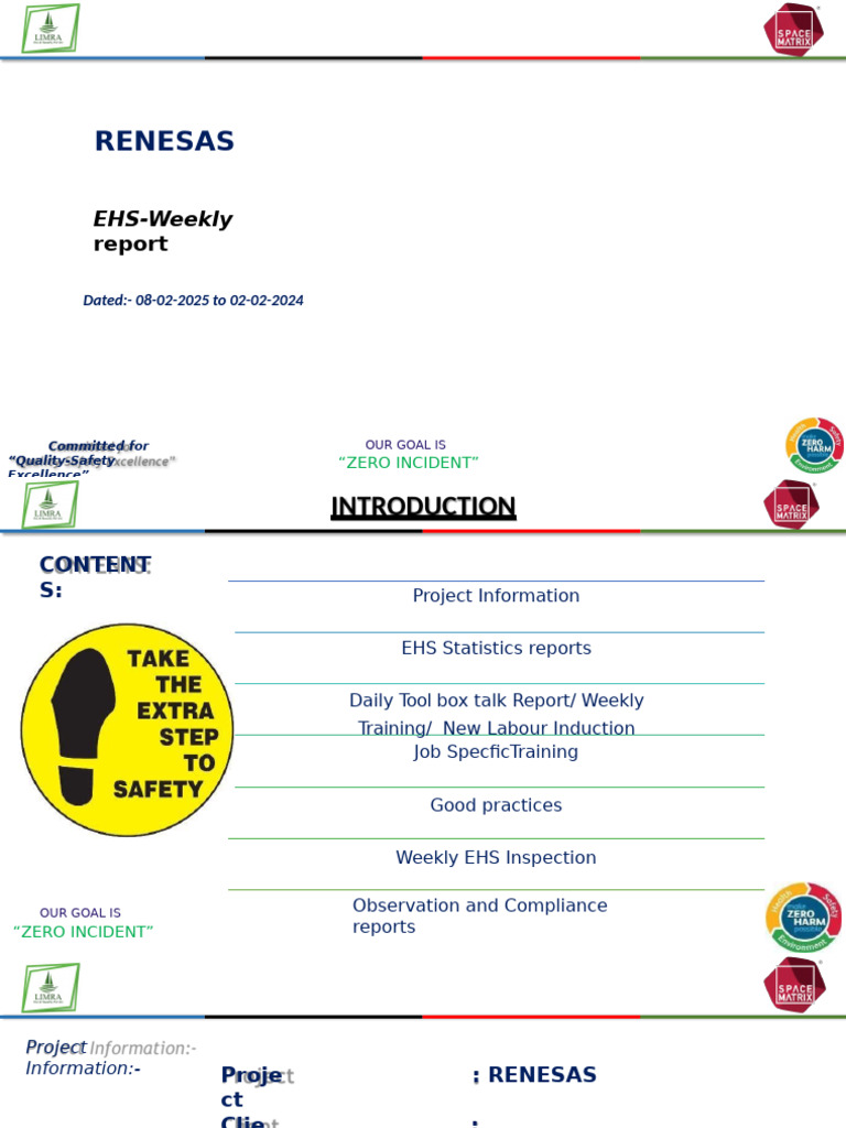 EHS Weekly Report: Zero Incident Goals | PDF