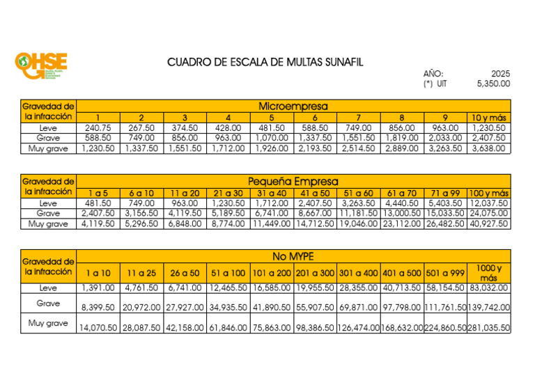 Cuadro de Multas SUNAFIL 2025 | PDF