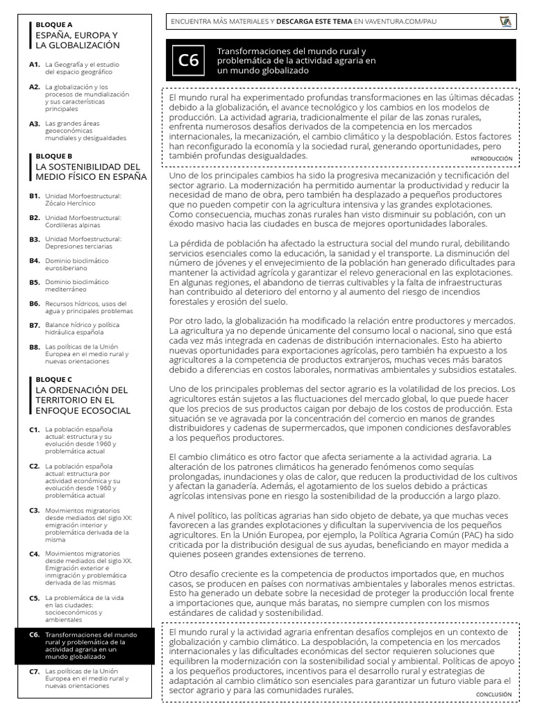 Transformaciones Del Mundo Rural y Problemática de La Actividad Agraria en Un Mundo Globalizado ...