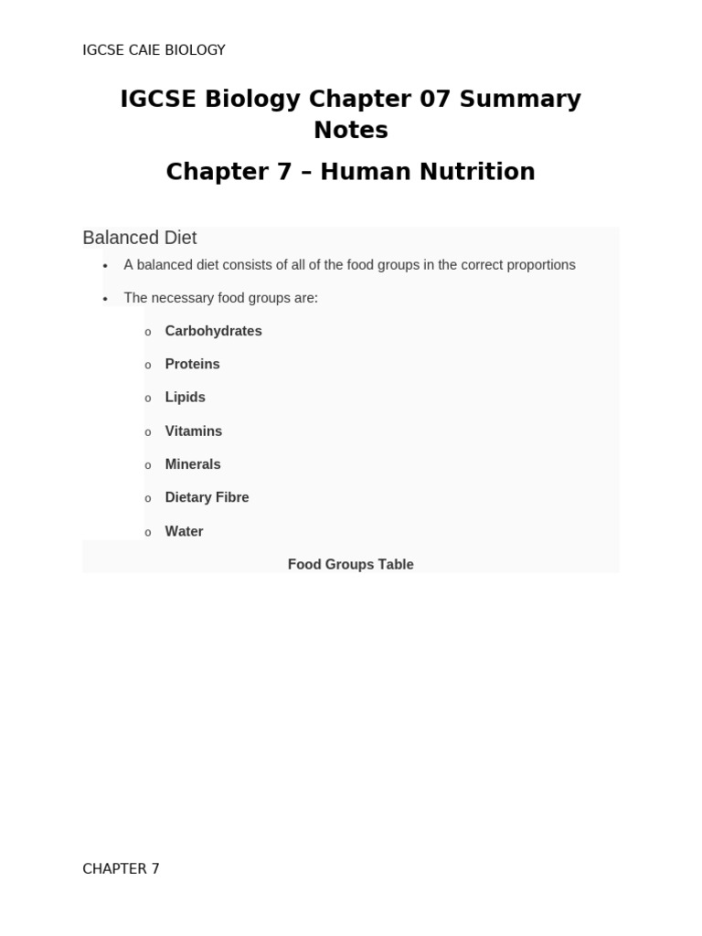 IGCSE Biology - Chapter 7 of Human Nutrition | PDF | Digestion | Small ...