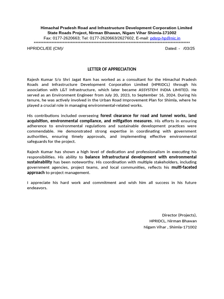 Letter of Appreciation | PDF