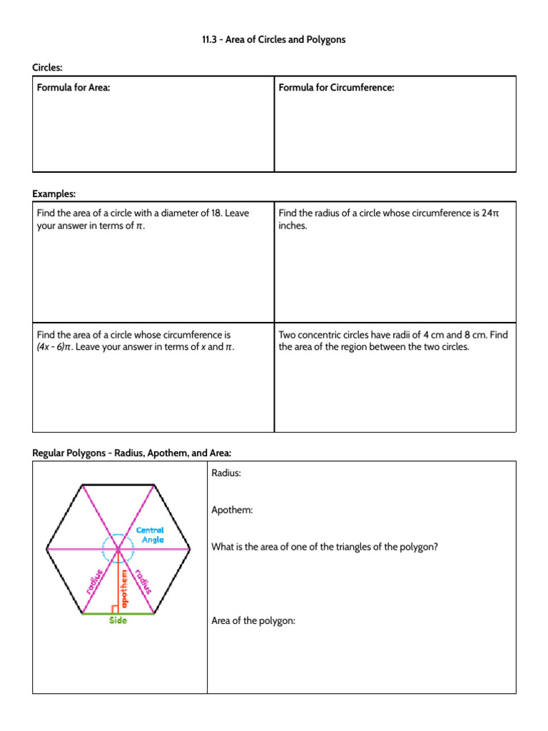11.3 - Area of Circles and Regular Polygons | PDF