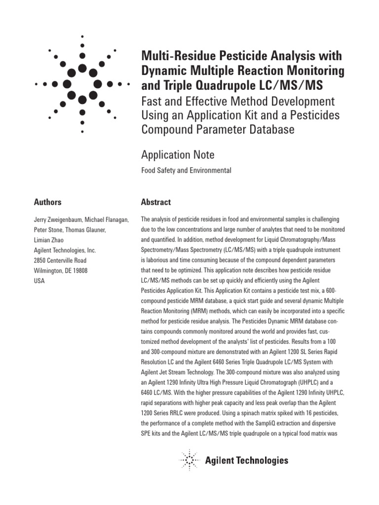 Agilent Multi Residue Pesticide Analysis With Dynamic Multiple Reaction ...