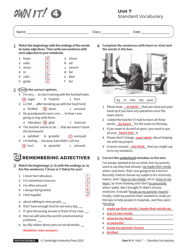 Vocabulary Exercises for Heart and Mind | PDF