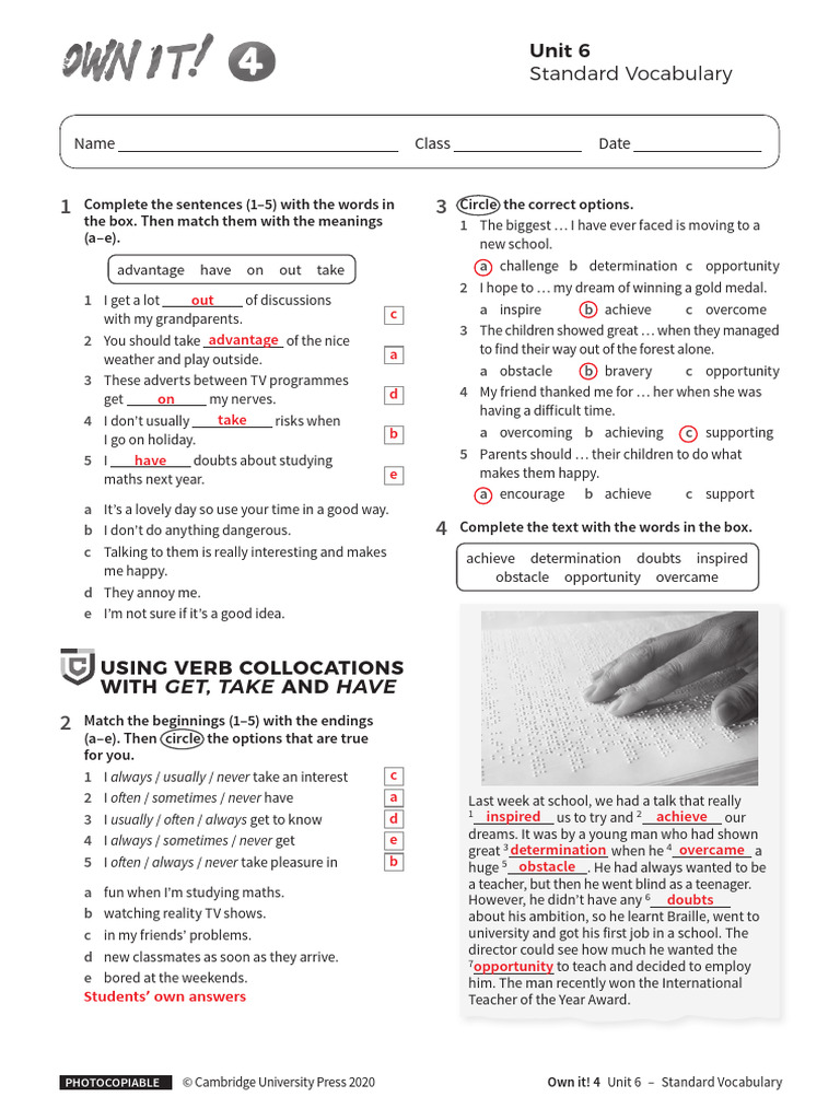 Vocabulary Standard Unit6 With Answers | PDF