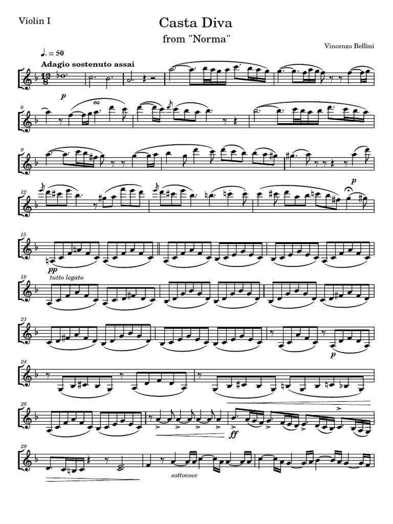 Casta Diva For String Quartet-Violin I | PDF | Works Based On ...