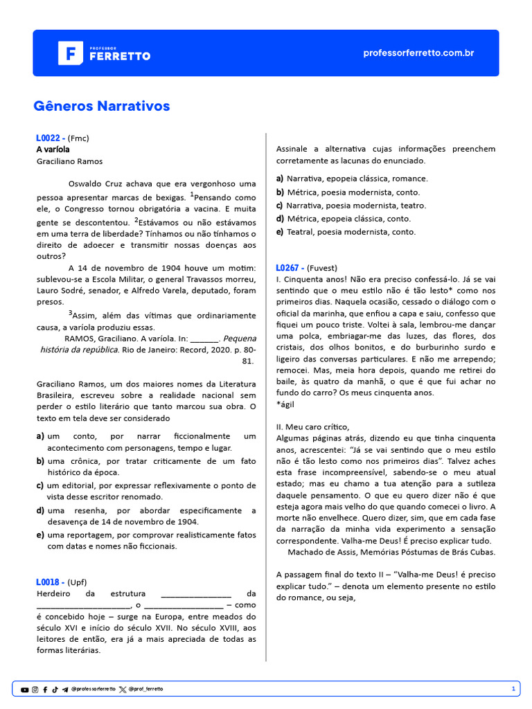 Questions Literatura Generos-Narrativos | PDF