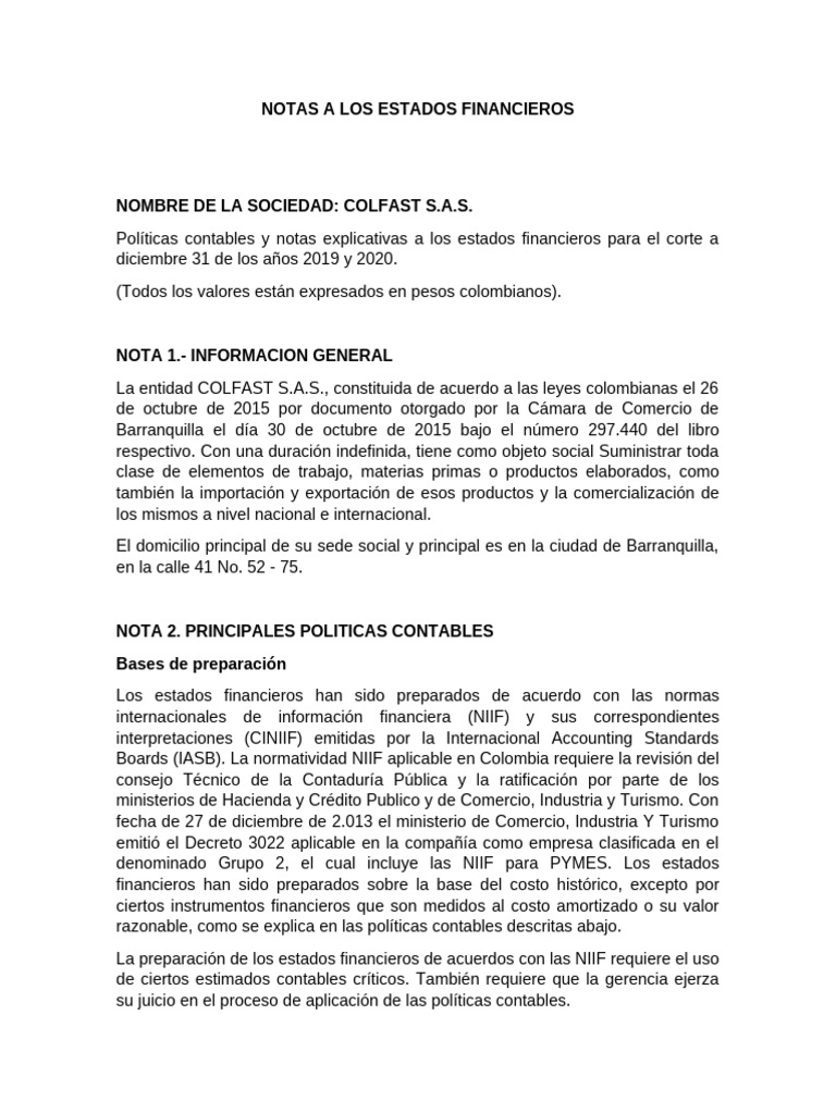 Notas A Los Eeff | PDF | normas internacionales de INFORMACION FINANCIERA | Contabilidad